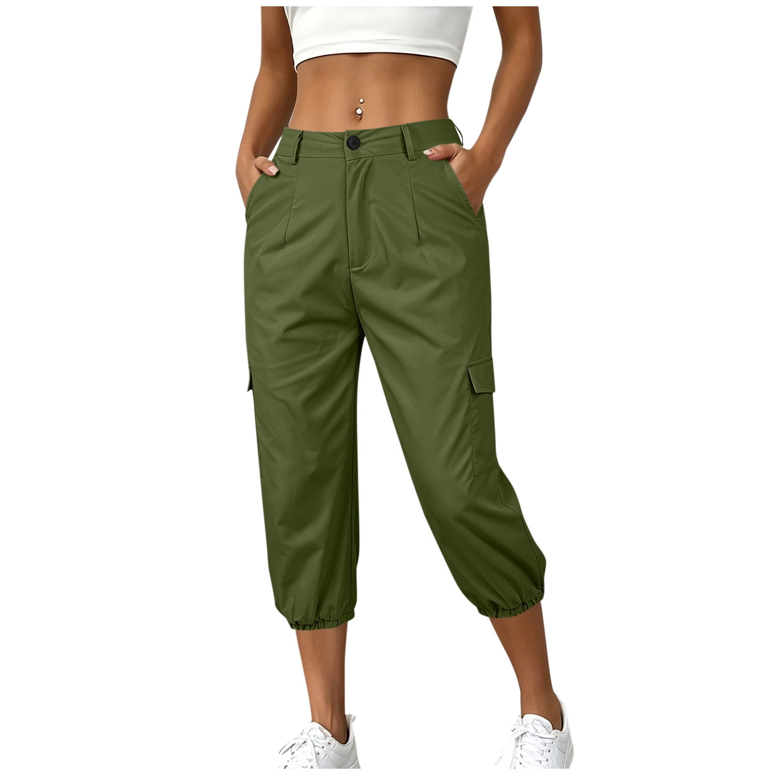 Cargo Jogging Pants For Women Quick Dry Elastic Waist Cropped Trousers ...