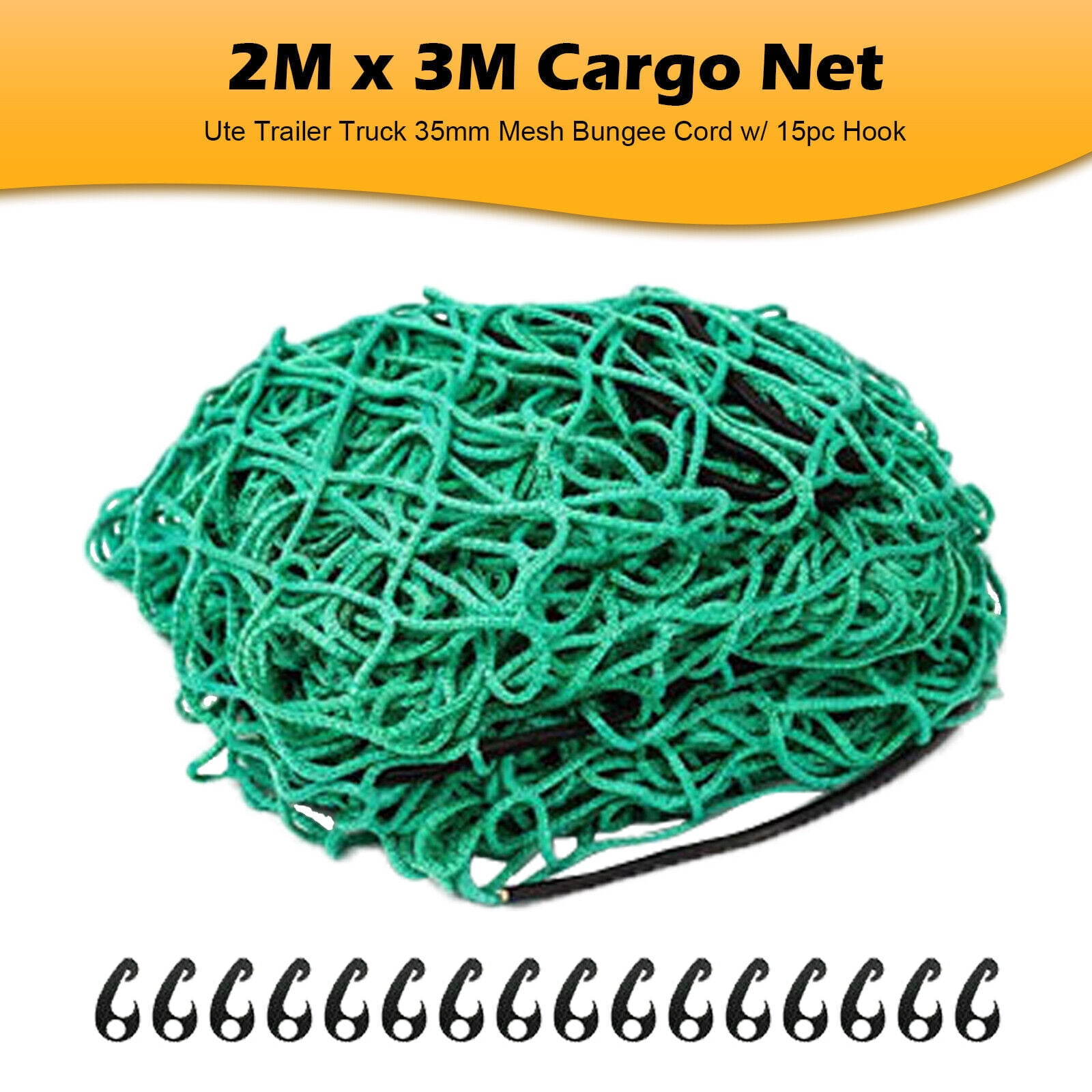 Cargo Net 2m x 3m 35mm Square Mesh Bungee Cord with 15 Hook For Ute ...