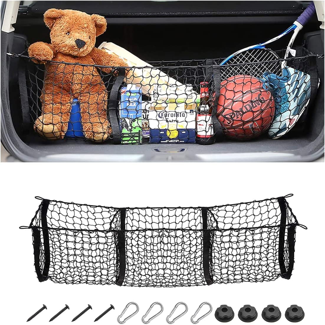 Cargo Net for Car, Expandable 3 Pocket Heavy-Duty Cargo Net Organizer ...