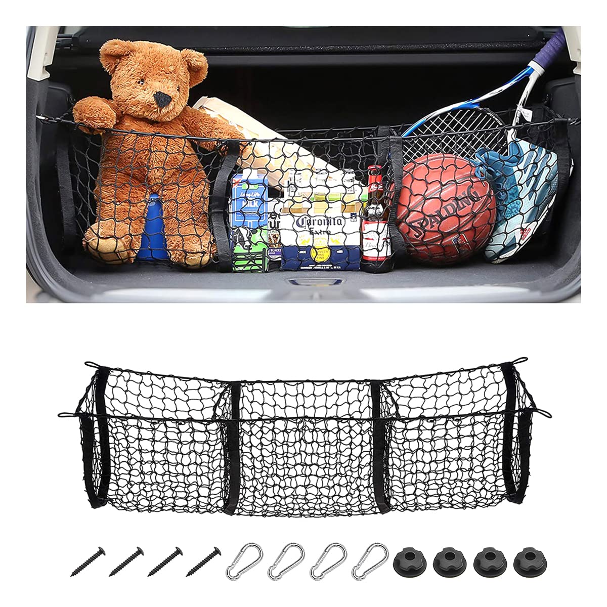 Cargo Net for Car, SSF20 Expandable 3 Pocket Heavy-Duty Cargo Net ...