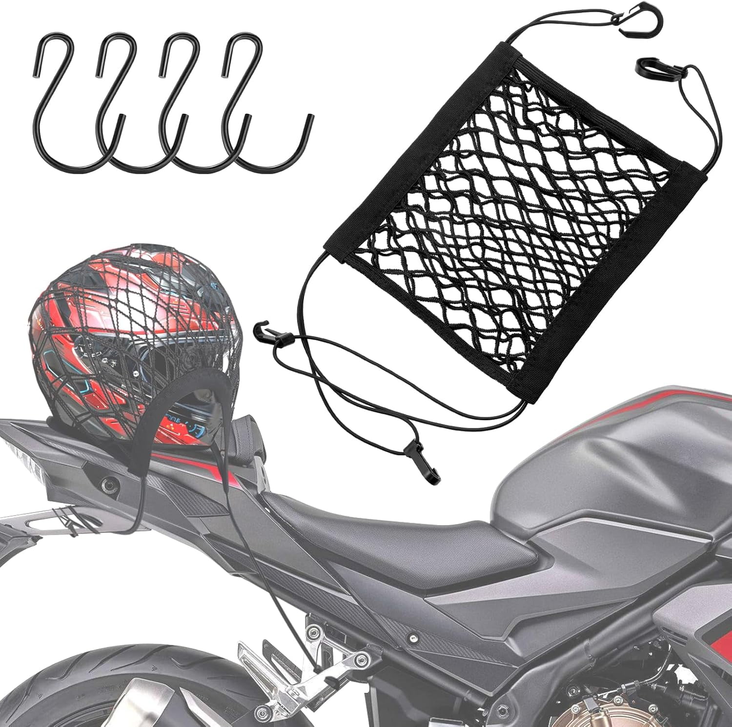 Cargo Net for Motorcycle Helmet Storage, 10"X11" High-Elastic Double ...