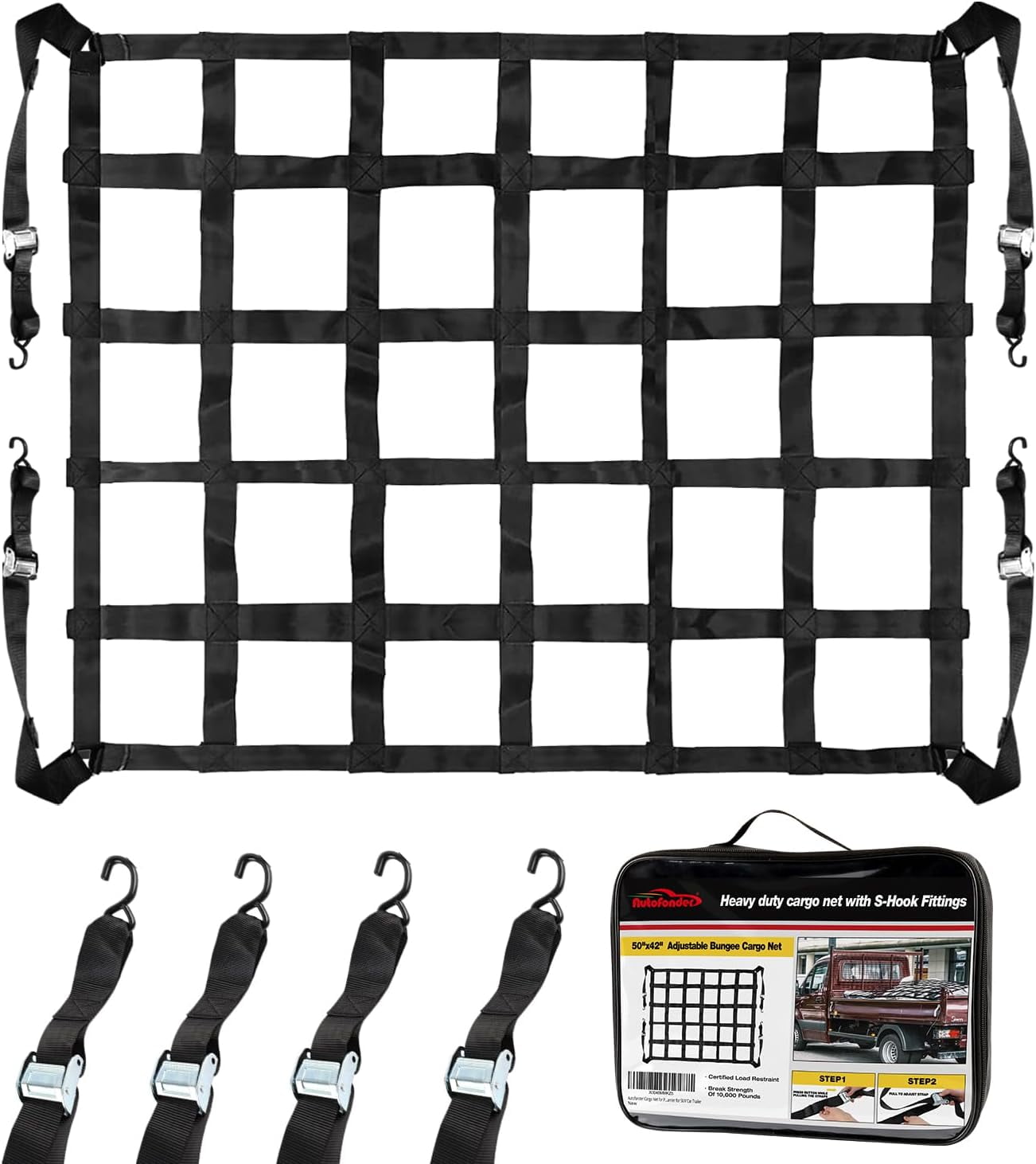 Cargo Net for Pickup Truck Bed Adjustable 42"x50" Truck Bed Cargo ...