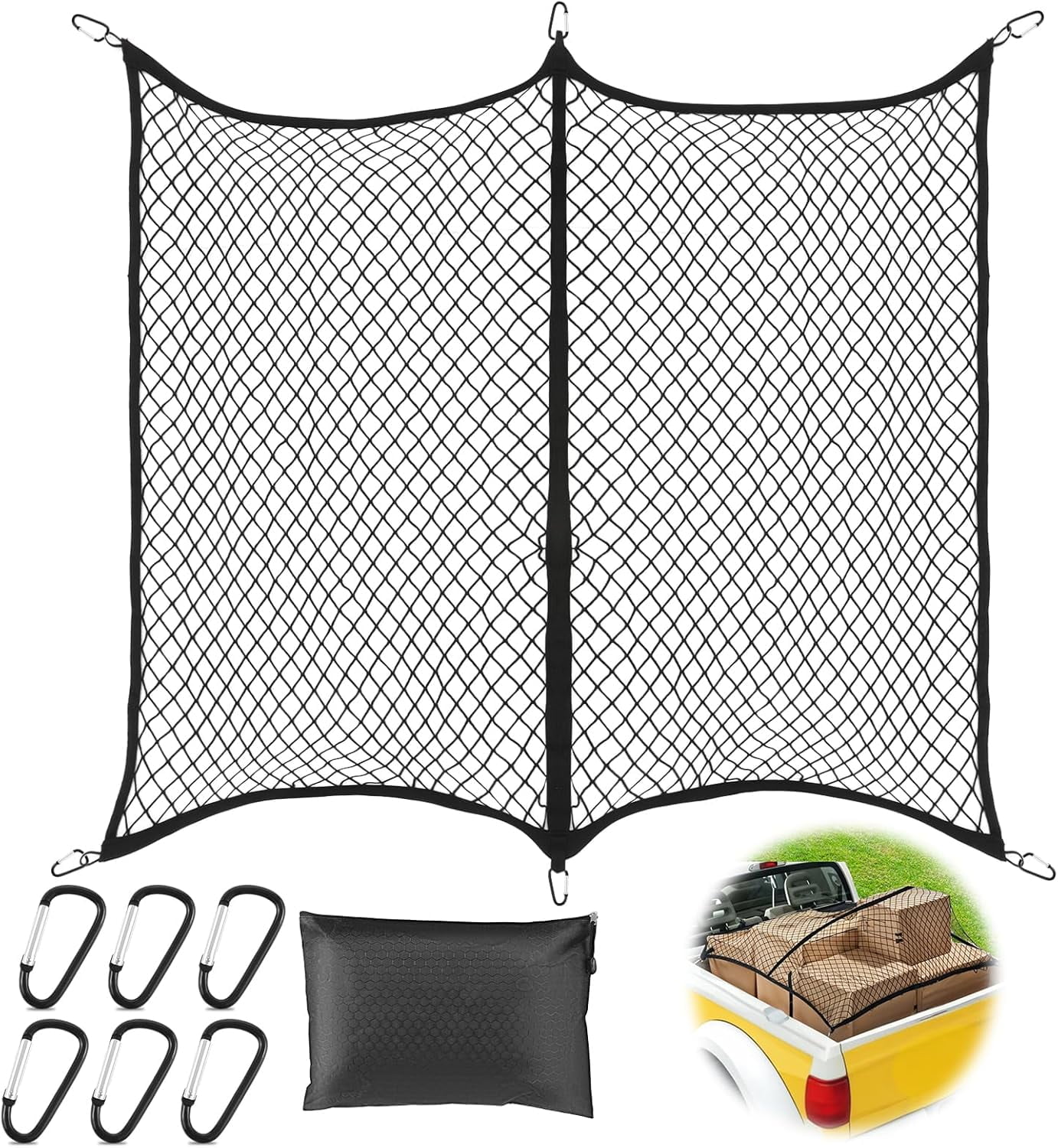 Cargo Net for Pickup Truck Bed Stretchable 4'x4' to 7'x7' Highly ...