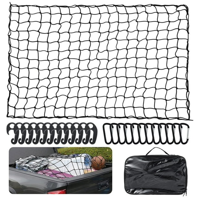 Cargo Net for Pickup Truck, Stretchable Cargo Net with 12 Carabiners, 4 ...