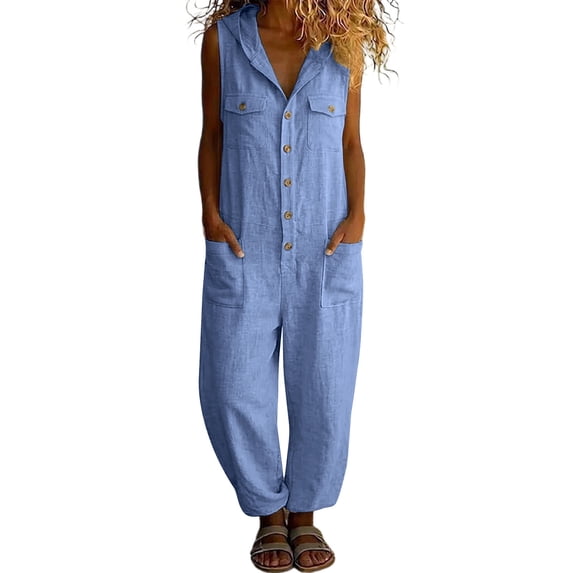 Cargo Overalls For Women Hooded Button Down Sleeveless Jumpsuits Plus ...
