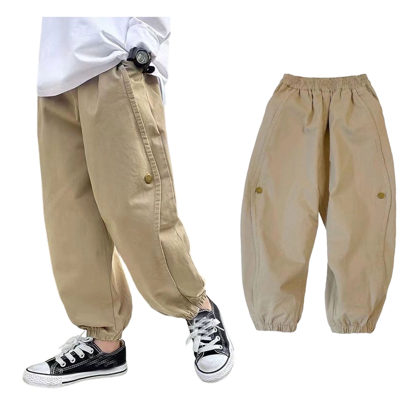 Cargo Pants Boys High Waisted Kids Hiking Pants Loose Khaki Pants with ...