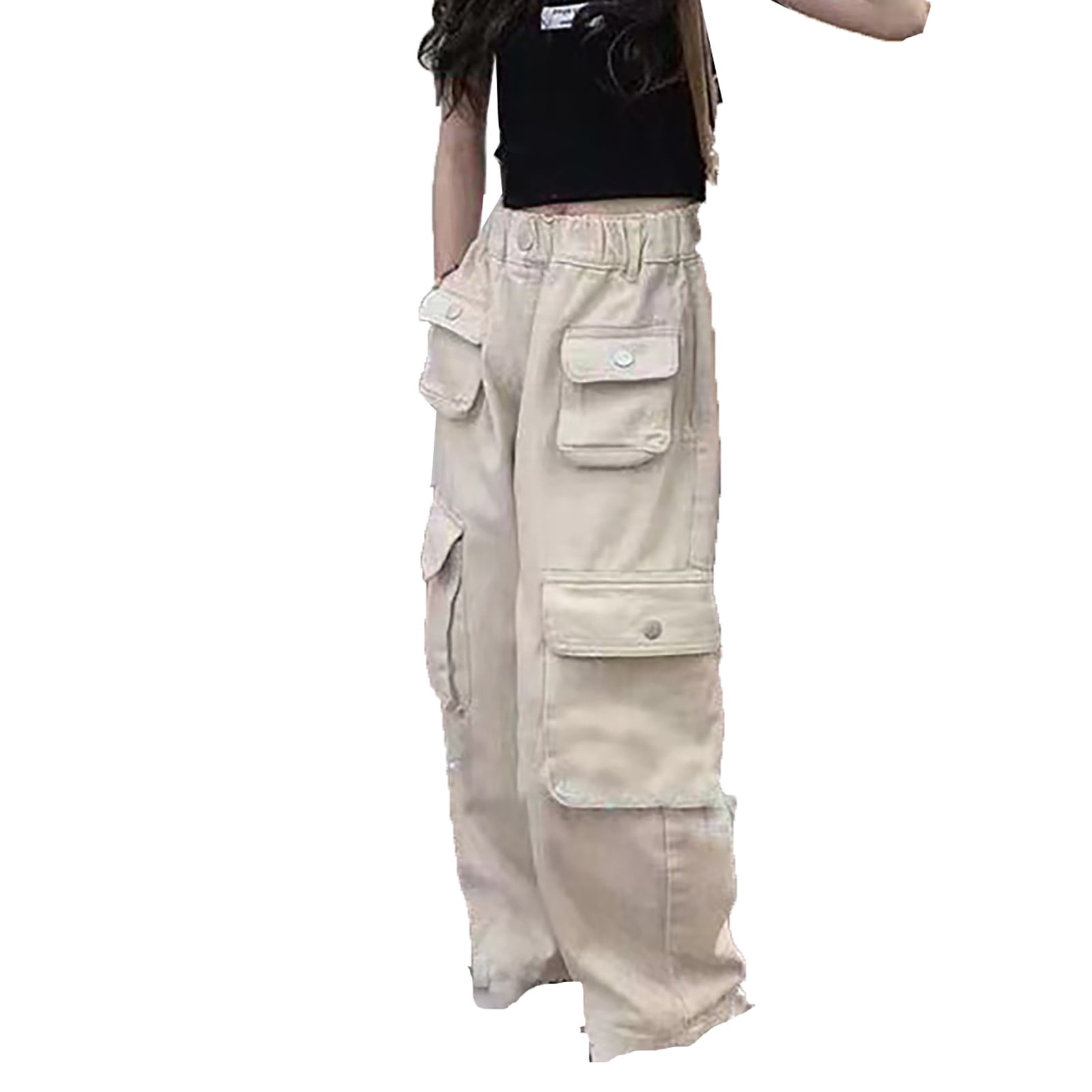 Cargo Pants for Girls Elastic Waist Drawstring Baggy Cargo Pants with ...