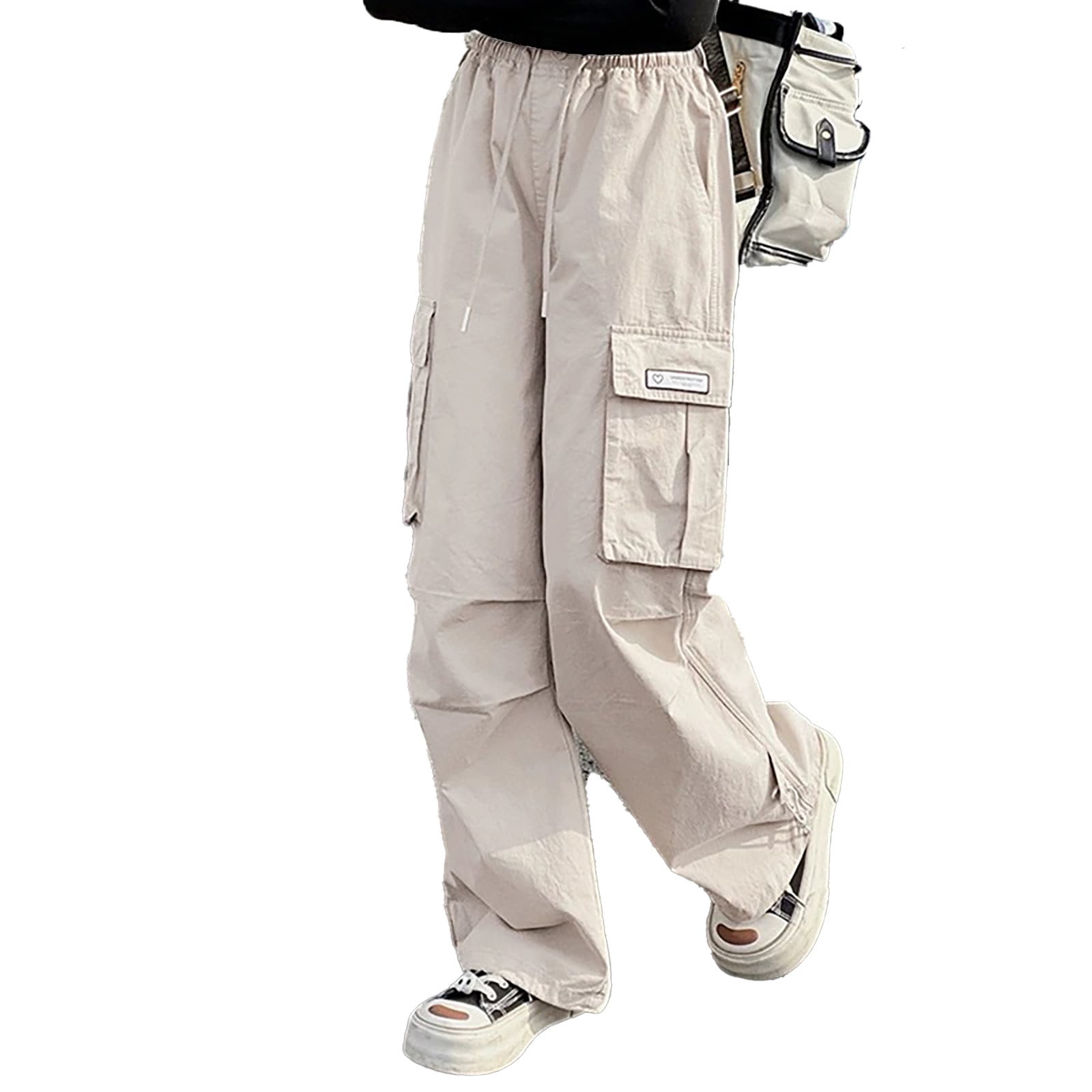 Cargo Pants for Girls Stretch Elastic Waist Baggy Cargo Pants with ...