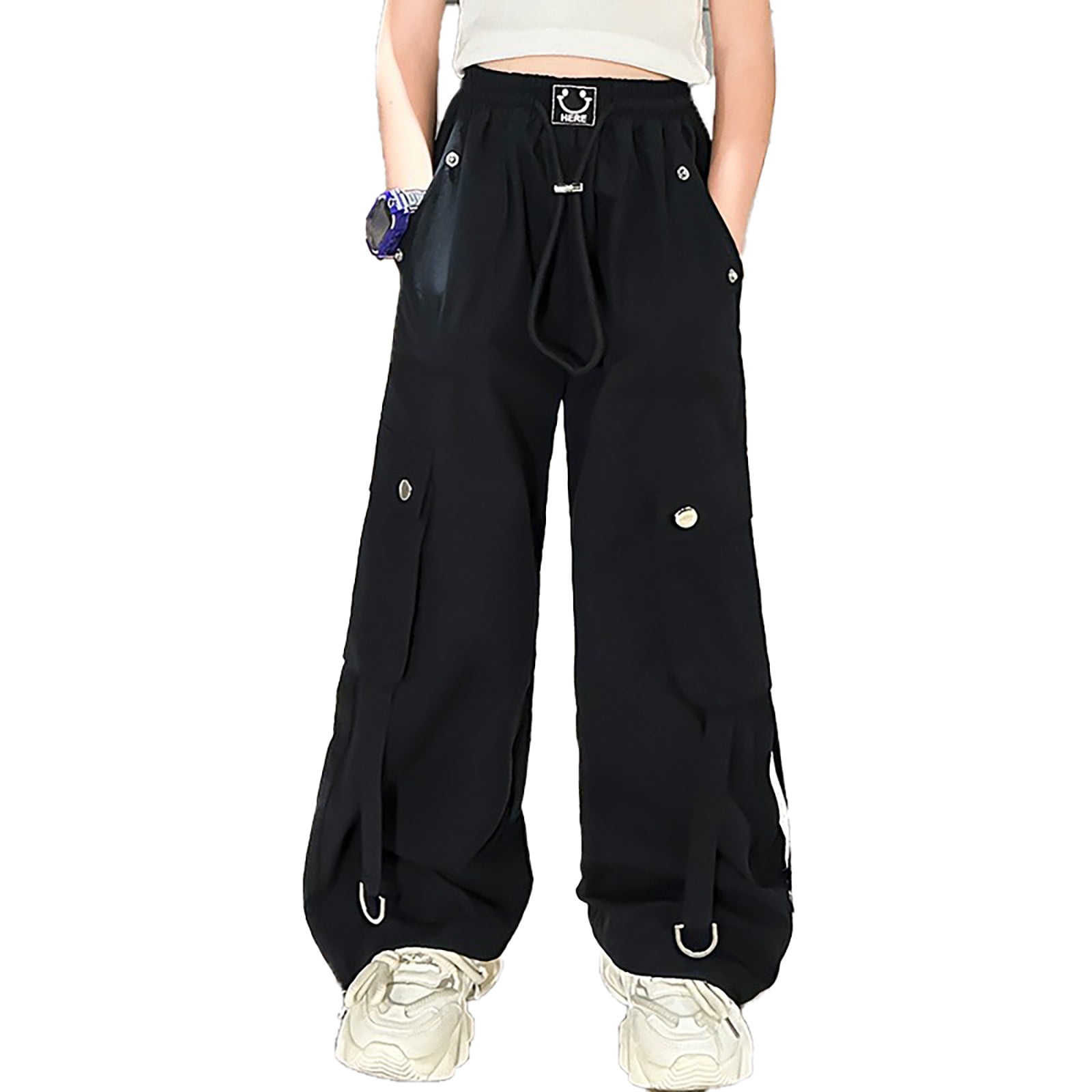 Cargo Pants for Girls Stretch Elastic Waist Baggy Cargo Pants with ...