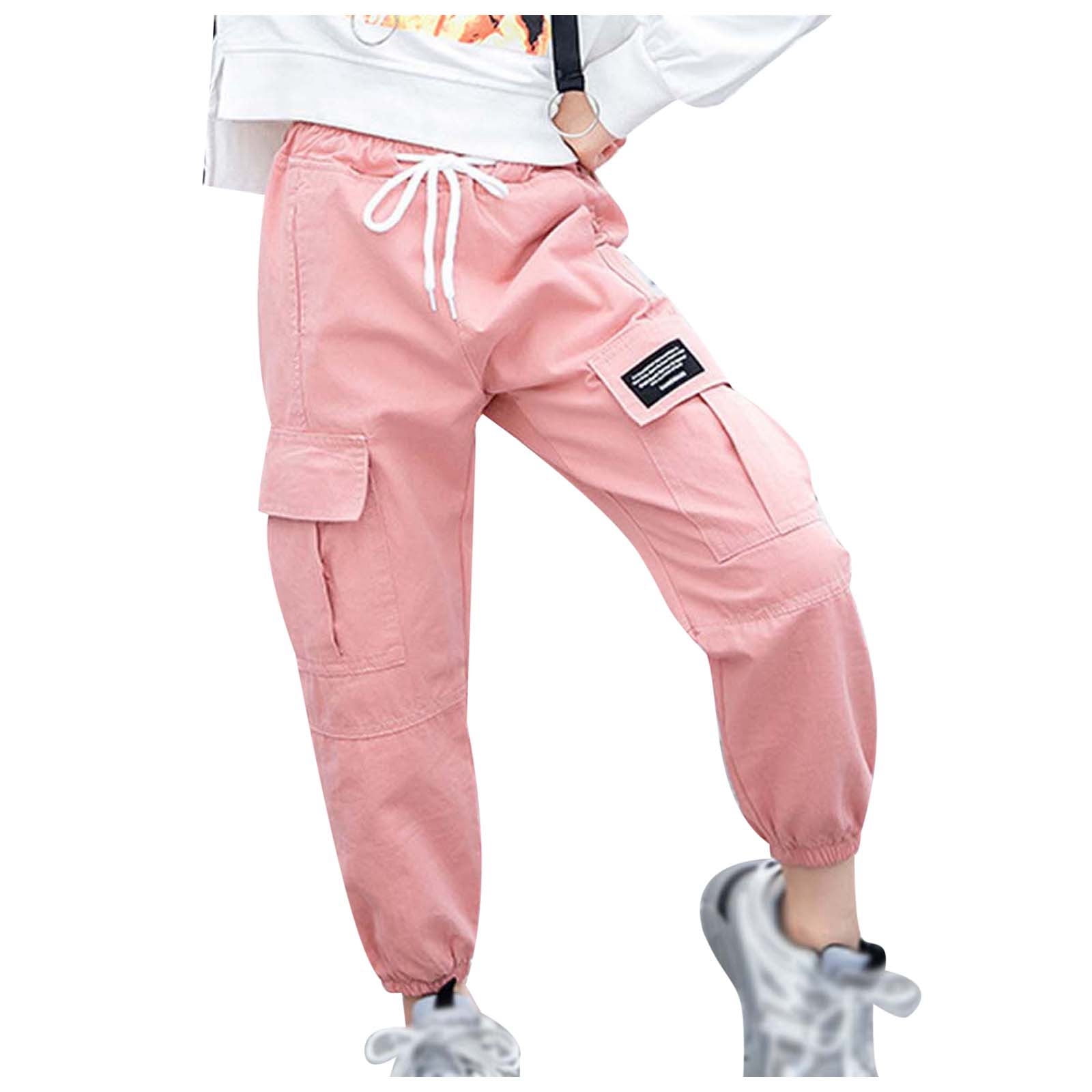 Cargo Pants Girls with Pockets Casual High Waisted Girls Wide Leg Pants ...
