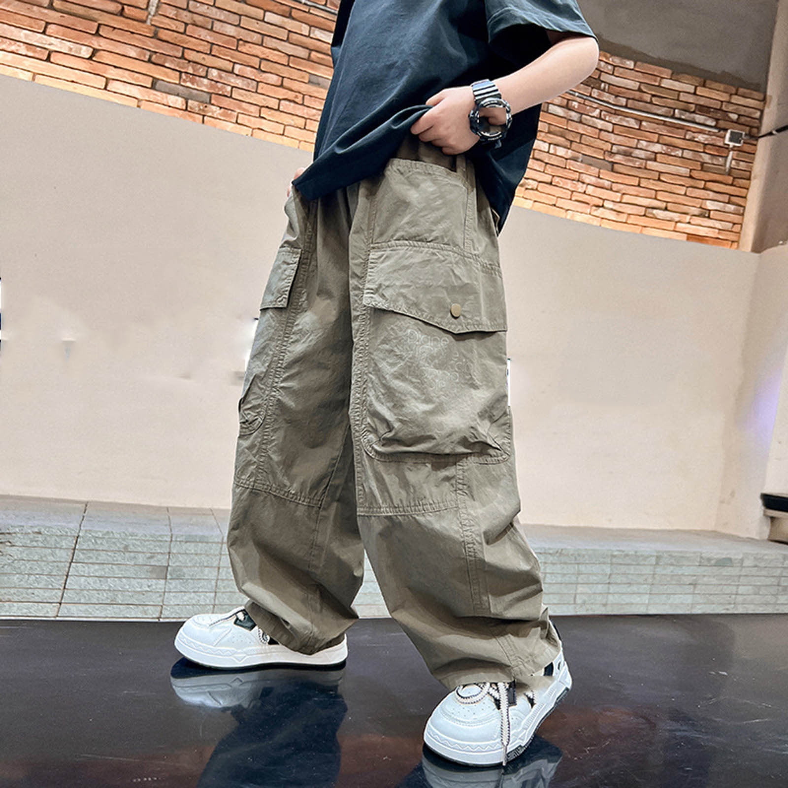 Cargo Pants Kids Casual Cargo Joggers Stretch Elastic Waist Green Cargo ...