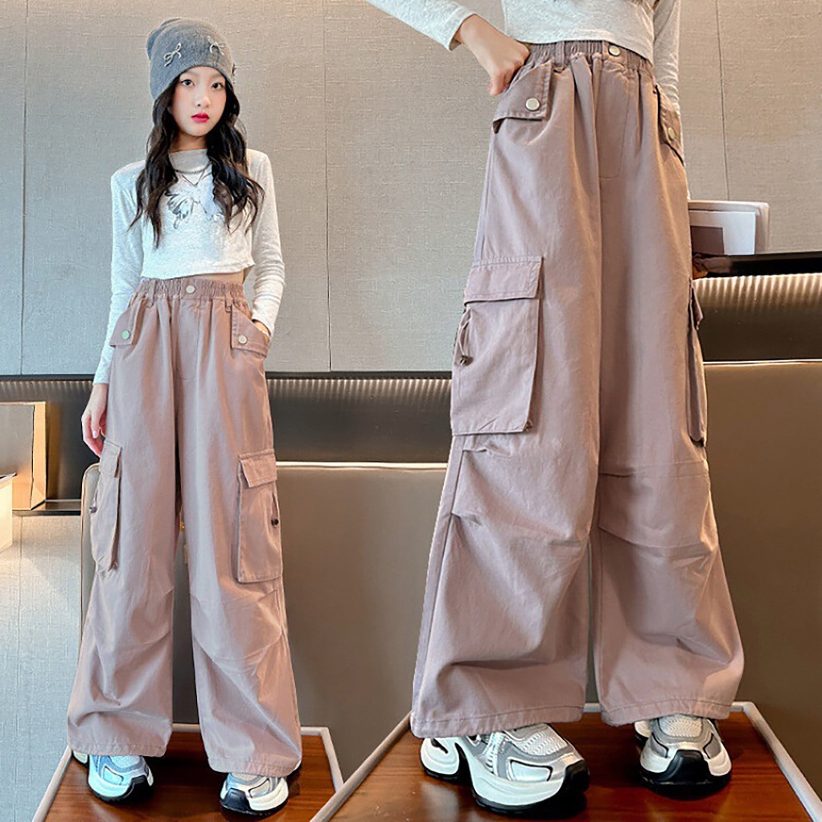 Cargo Pants Kids Fashion Baggy Cargo Pants High Elastic Waisted Pink ...