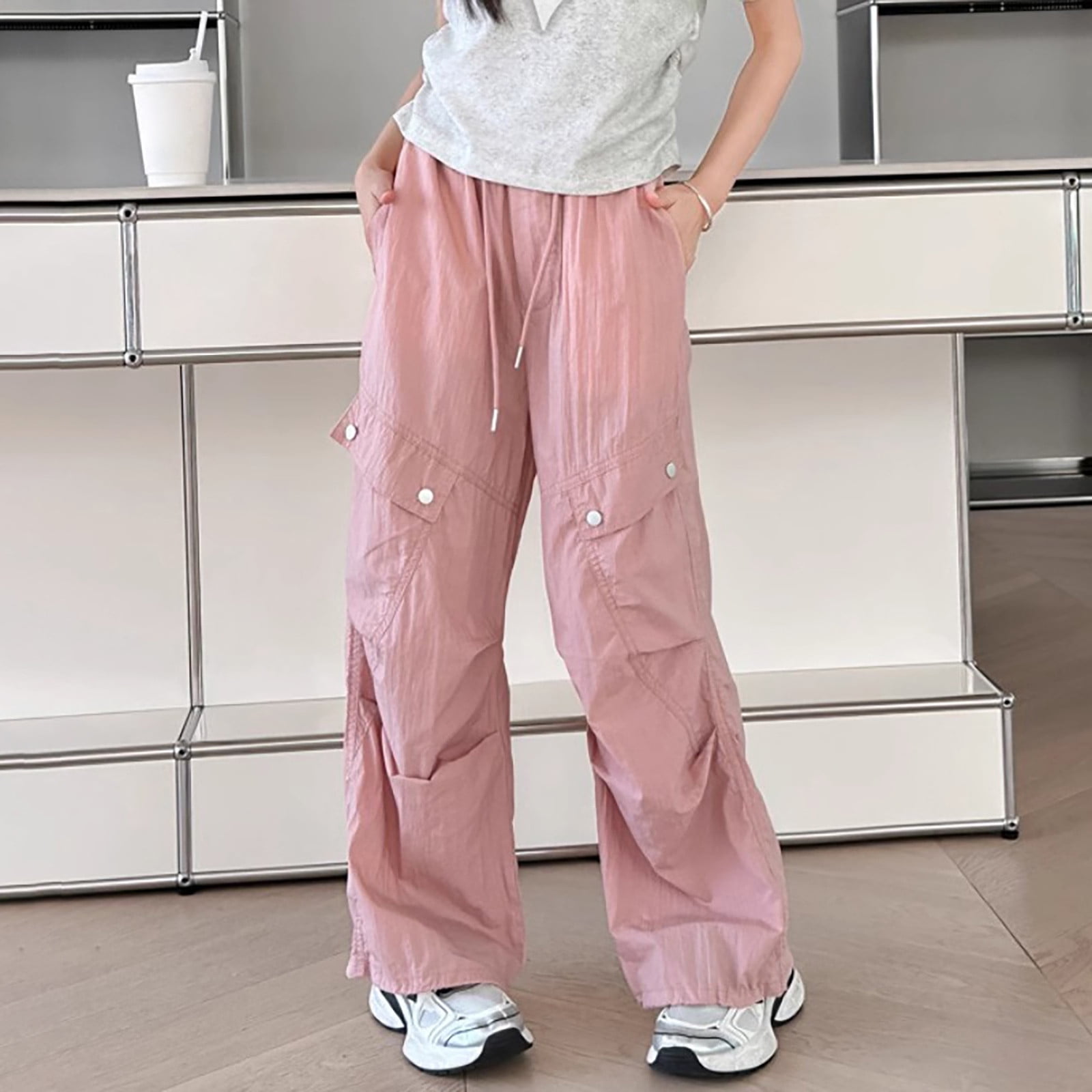 Cargo Pants Kids Fashion Baggy Cargo Pants High Elastic Waisted Pink ...