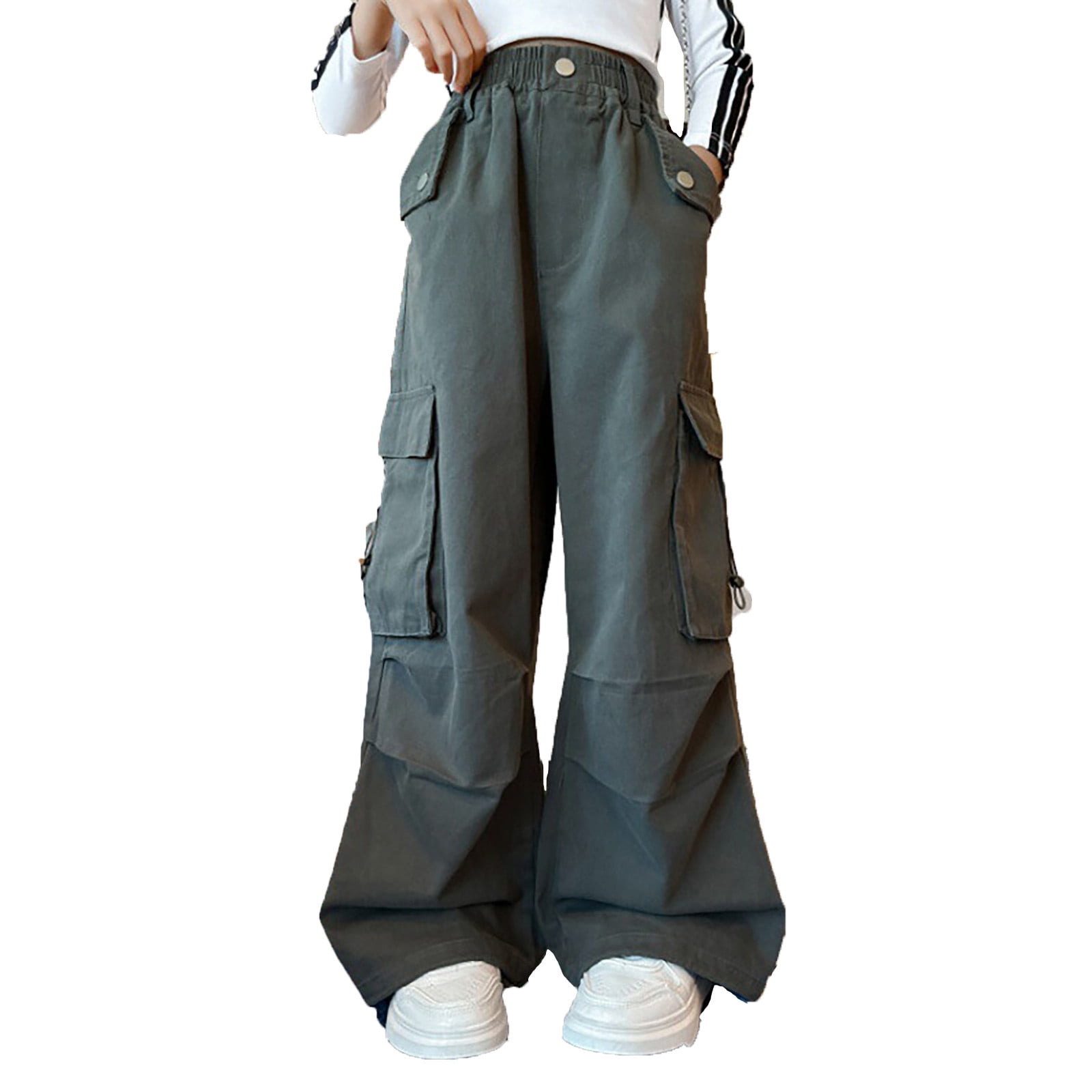 Cargo Pants Kids Fashion Baggy Pants Stretch Elastic Waist Green Cargo ...