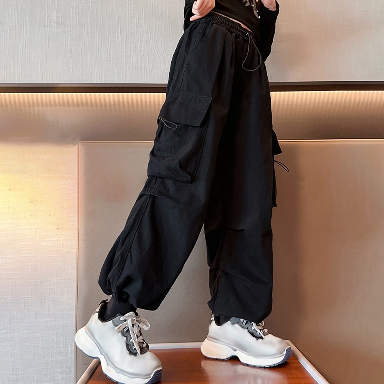 Cargo Pants Kids Lightweight High Waisted Pants Wide Leg with Pockets ...