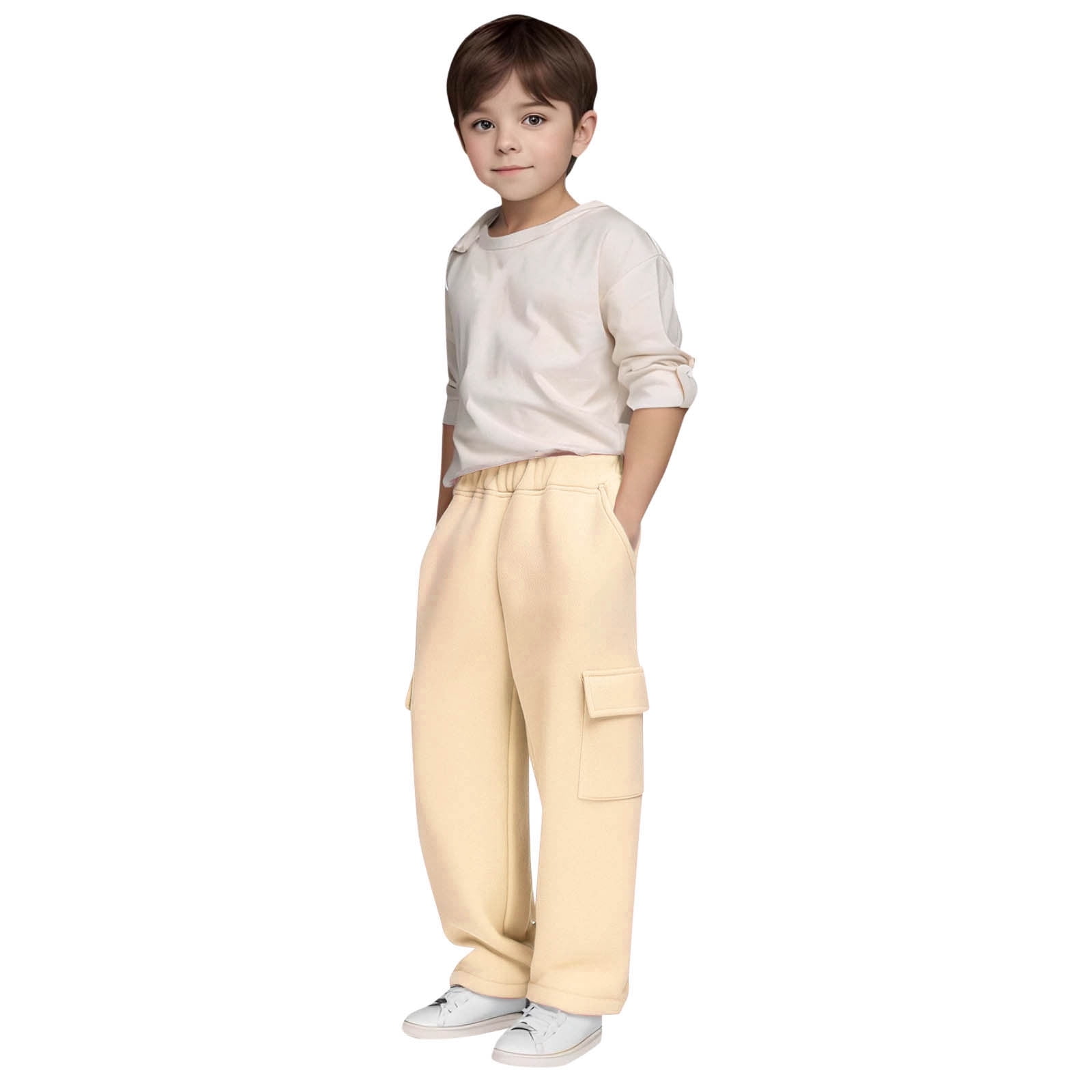 Cargo Pants Kids Loose Fit Cargo Joggers Elastic Waist Beige Cargo ...