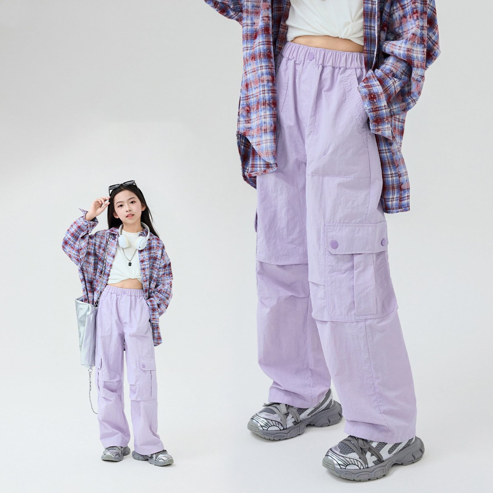 Cargo Pants Kids Relaxed Fit Baggy Cargo Pants High Elastic Waisted ...