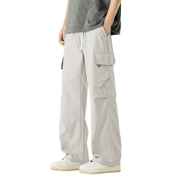 Cargo Pants Men Work Summer Casual Pants French Style Straight Leg Ice ...