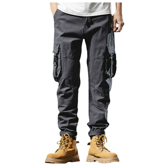 Cargo Pants Men Work Thickened Jogger Pants with Pockets Tapered Ankle ...