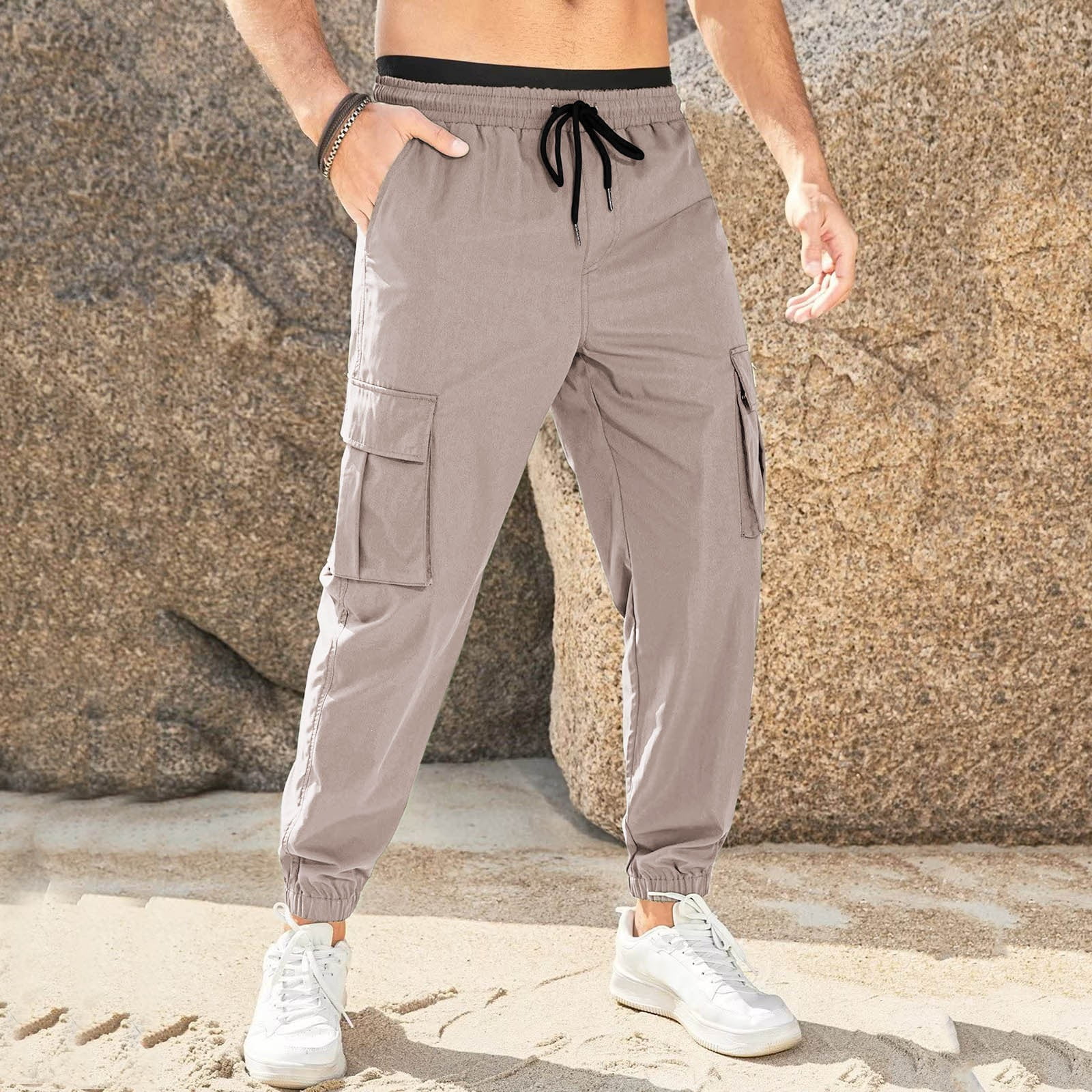 Cargo Pants Men's Male Trousers Cascal Large Size Solid Color Tie Side ...