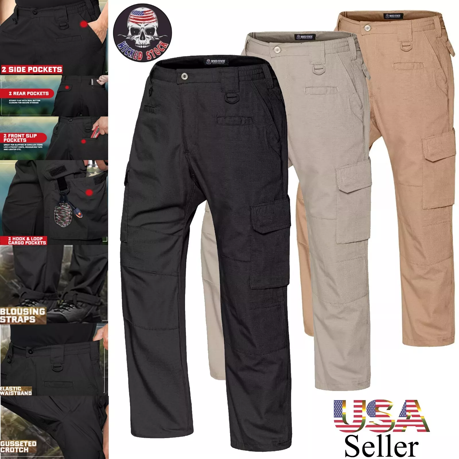Cargo Pants Mens Tactical Pant Hiking Fishing Trouser Durable Camping ...