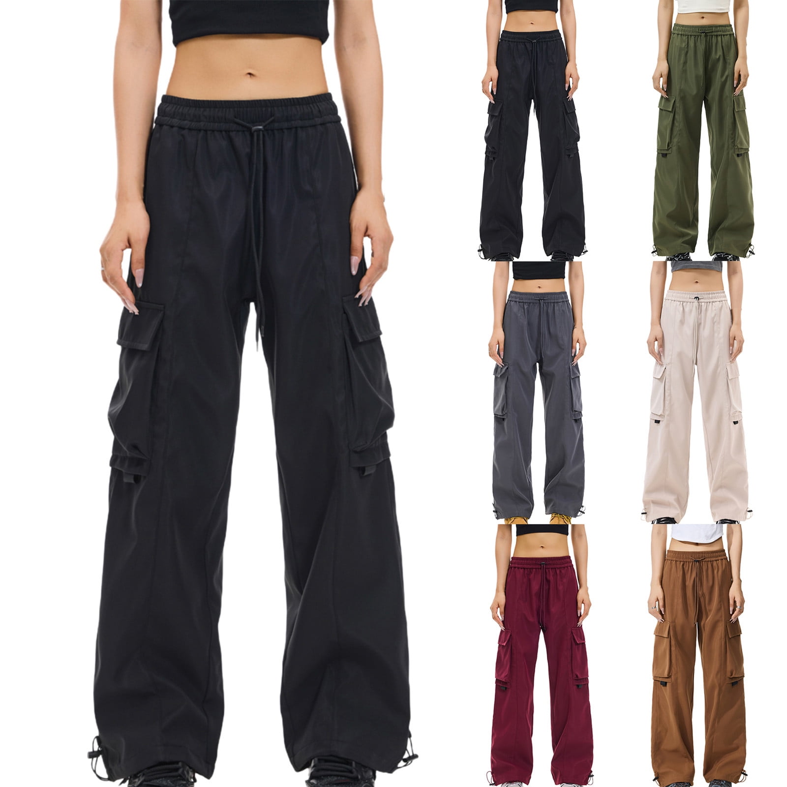 Cargo Pants Women with Deep Pockets, Pull Rope Adjustable Waist ...