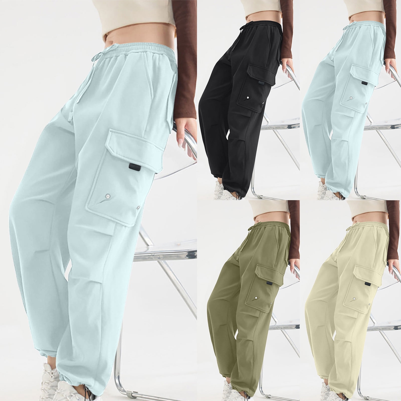 Cargo Pants for Women with Deep Side Pockets, Pull Rope Adjustable ...