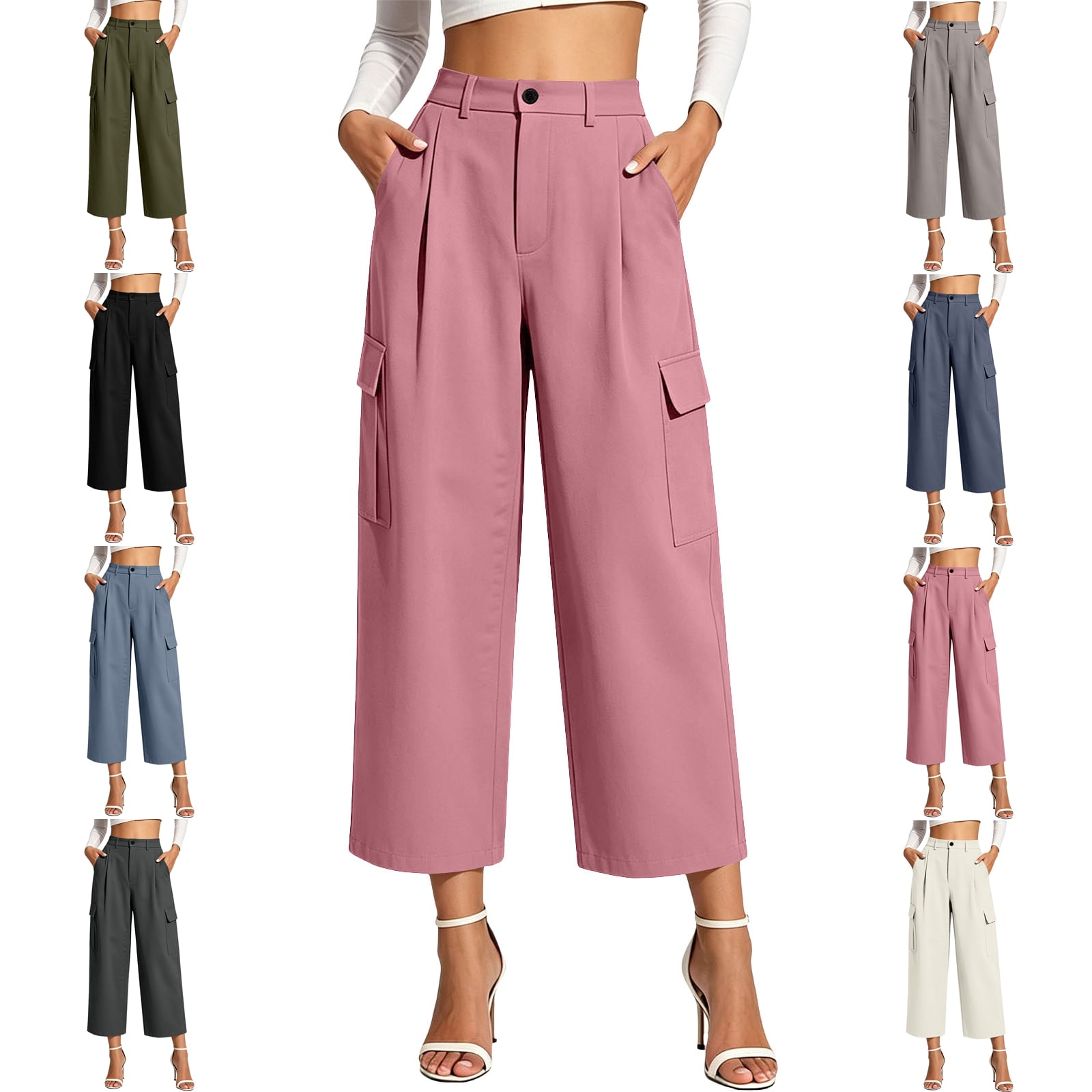 Cargo Pants Women Elastic High Waisted Wide Leg Capri Pants Baggy ...