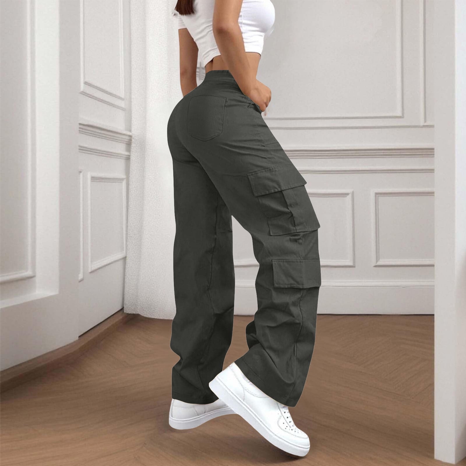Cargo Pants Women European American Style High Waist Wide Leg Long ...