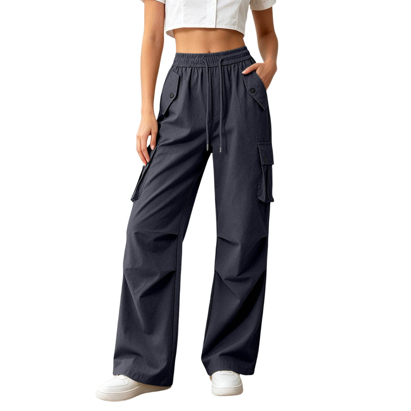 Cargo Pants Women High Waist Straight Leg Parachute Pants Elastic ...