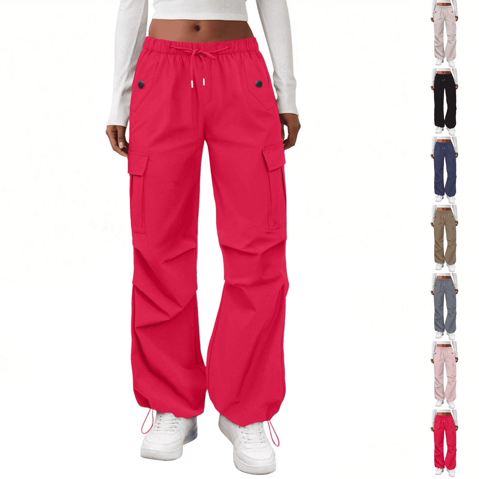 Cargo Pants Women High Waisted Parachute Pants with Pockets Pull on ...