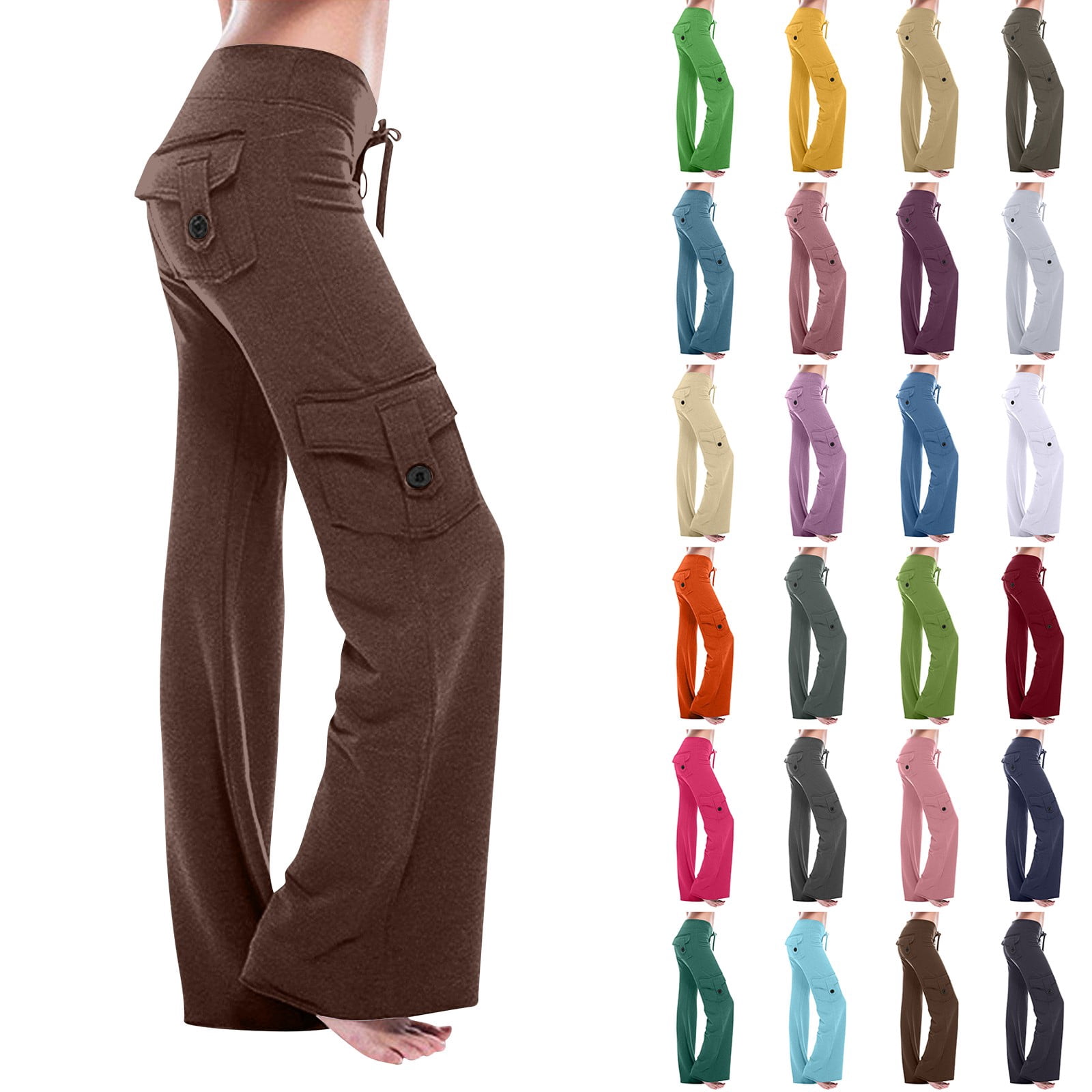 Cargo Pants Women Petite Size Elastic Waist Bootcut Yoga Workout Casual ...