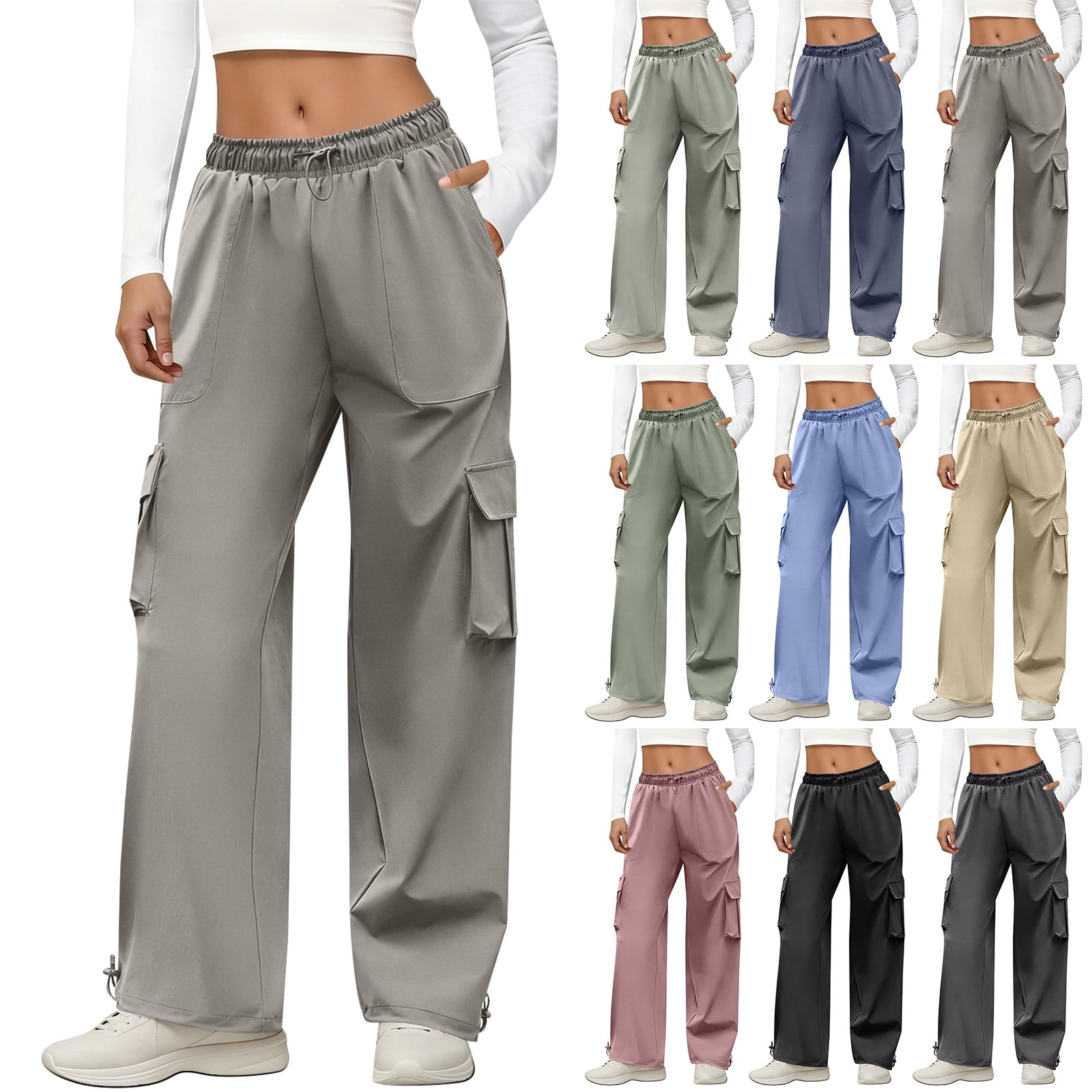 Cargo Pants Women Quick Dry Parachute Hiking Pants with Pockets Elastic ...