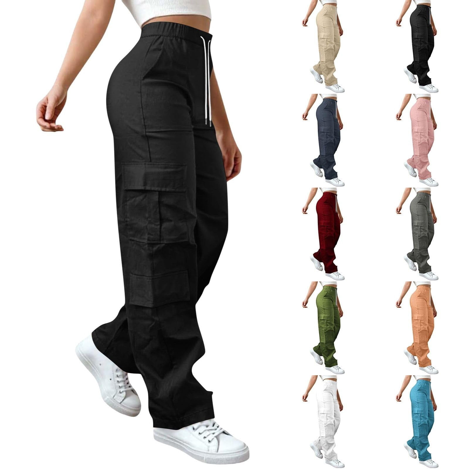 Cargo Pants Women Wide Leg Casual High Waist Baggy with Pockets Track ...