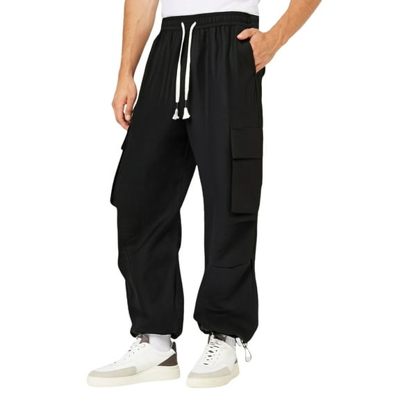 Cargo Pants for Men Baggy Casual Joggers with Drawstring Cuffed Hem ...