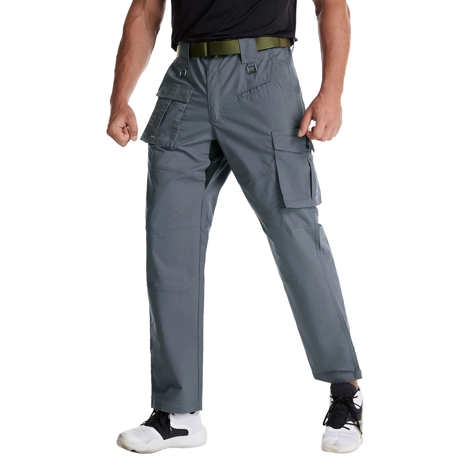 Cargo Pants for Men Baggy Solid Color Casual Pants Multi Pocket Stretch ...