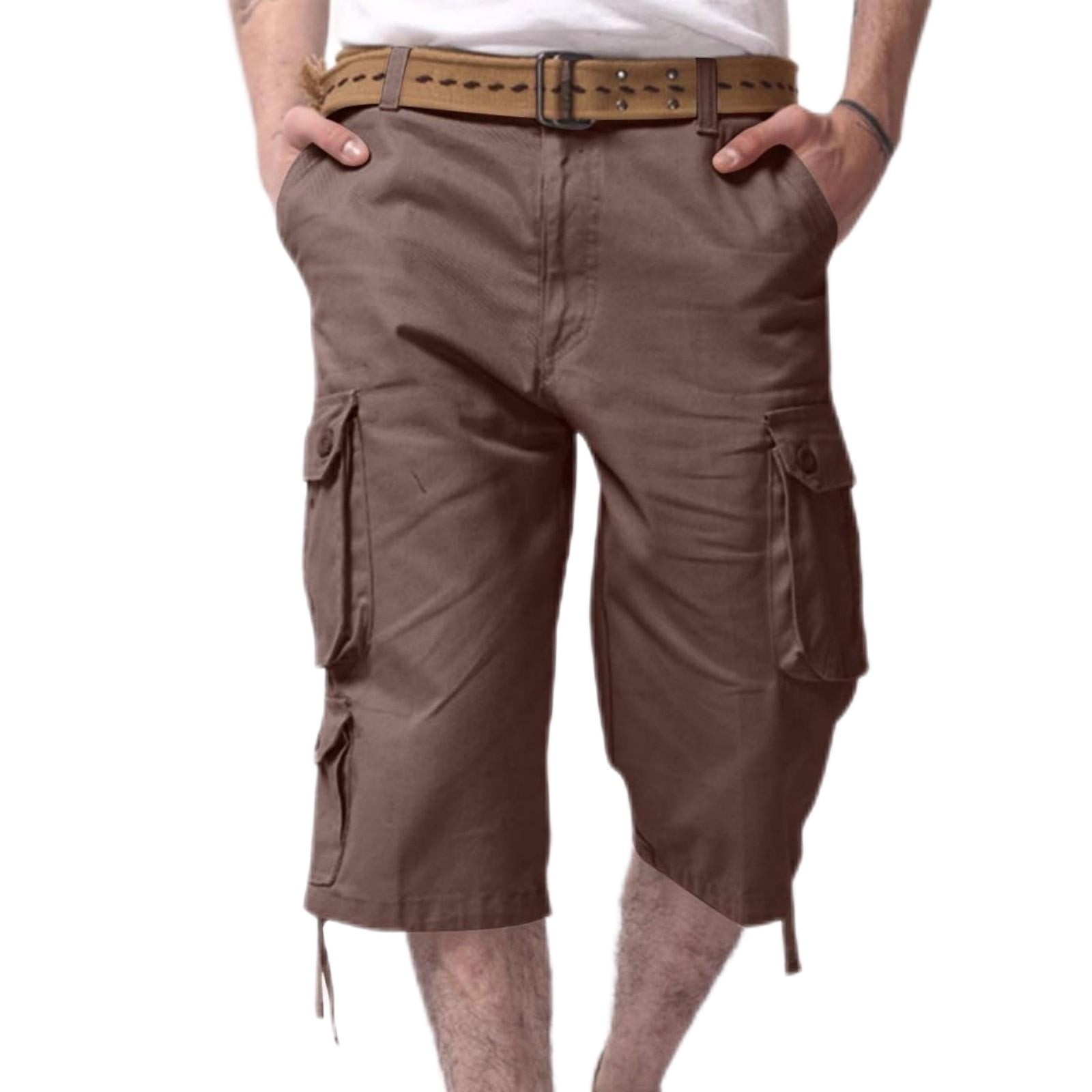 Cargo Pants for Men Cotton Solid Color Capris with Pockets Outdoor Work ...