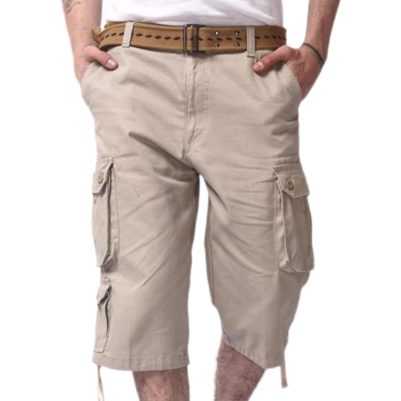 Cargo Pants for Men Cotton Solid Color Capris with Pockets Outdoor Work ...