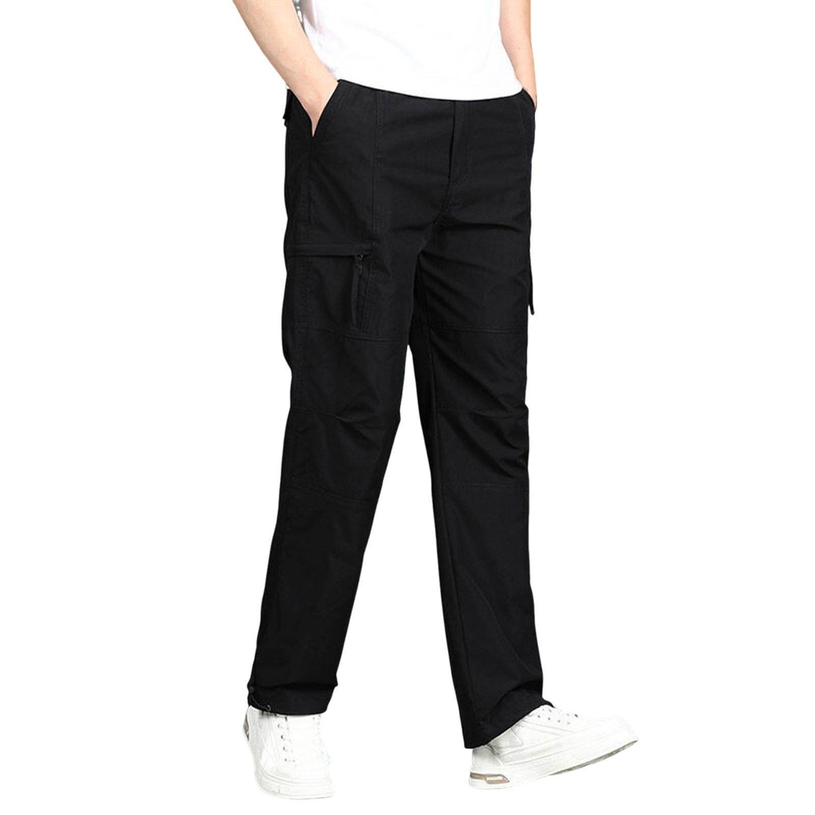Cargo Pants for Men Elastic Waist Button Zippper With Pocket Adjustable ...