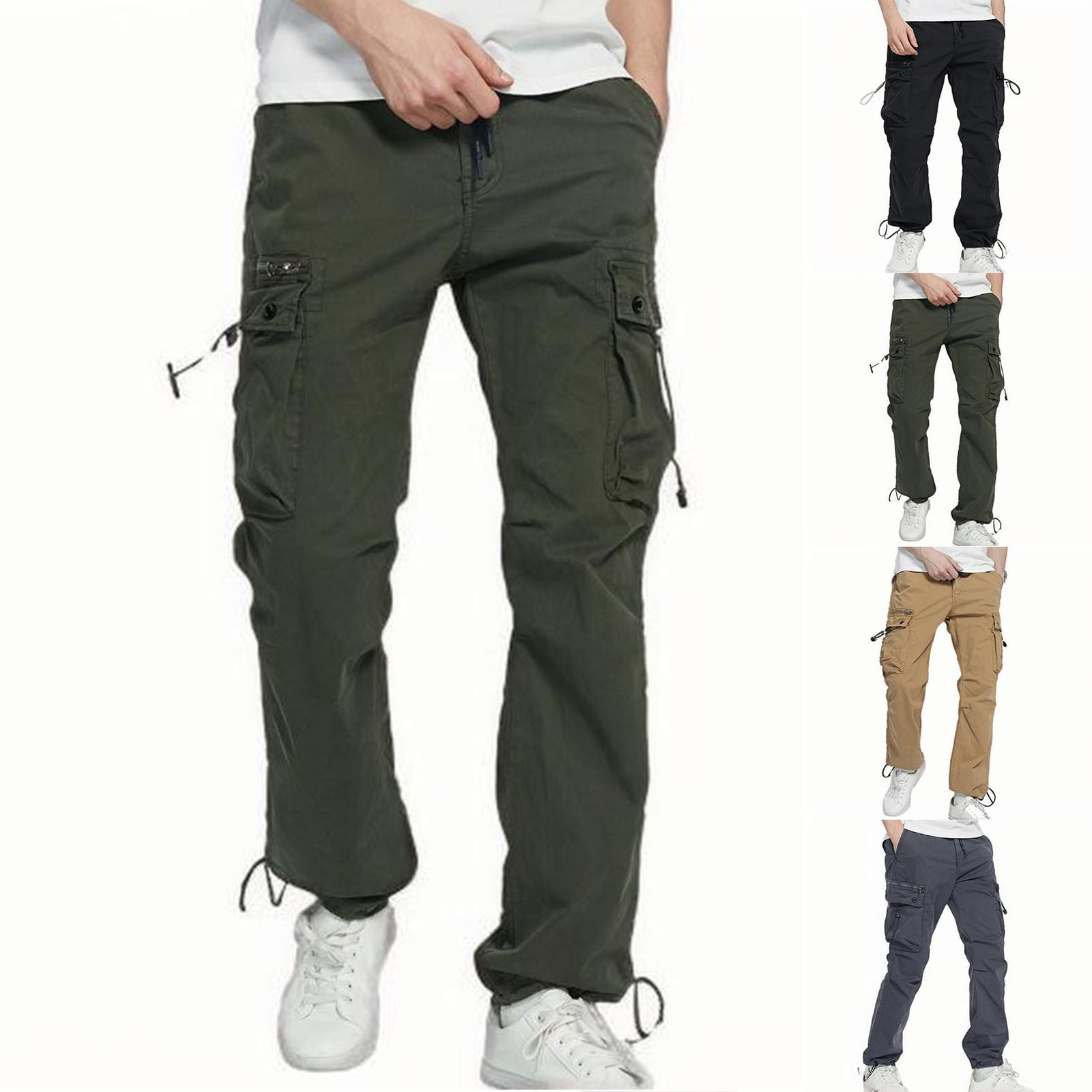 Cargo Pants for Men Elastic Waist Drawstring With Multiple Pockets ...
