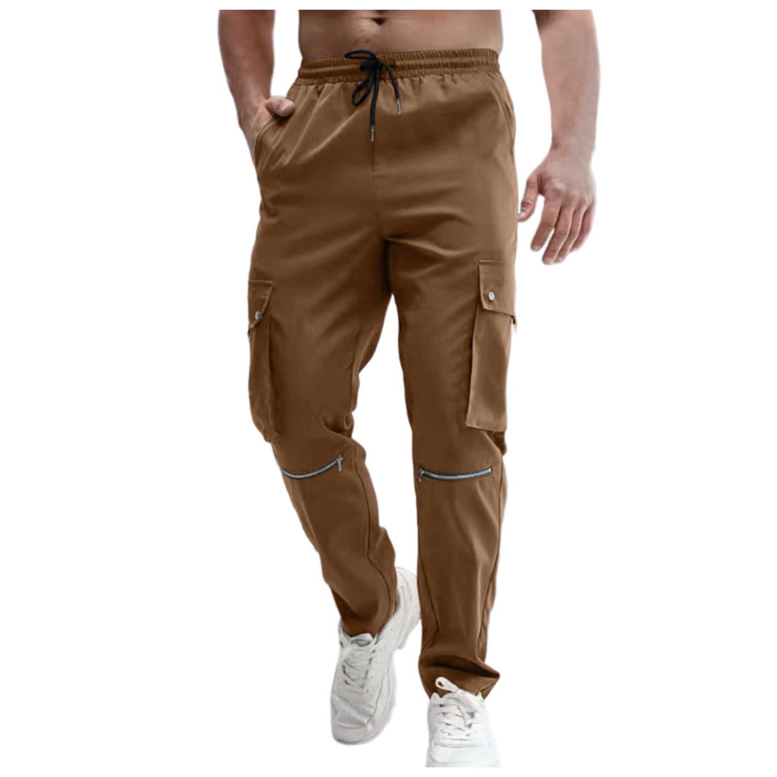 Cargo Pants for Men: Male Cargo Pants Multiple Zipper Pockets Woven ...