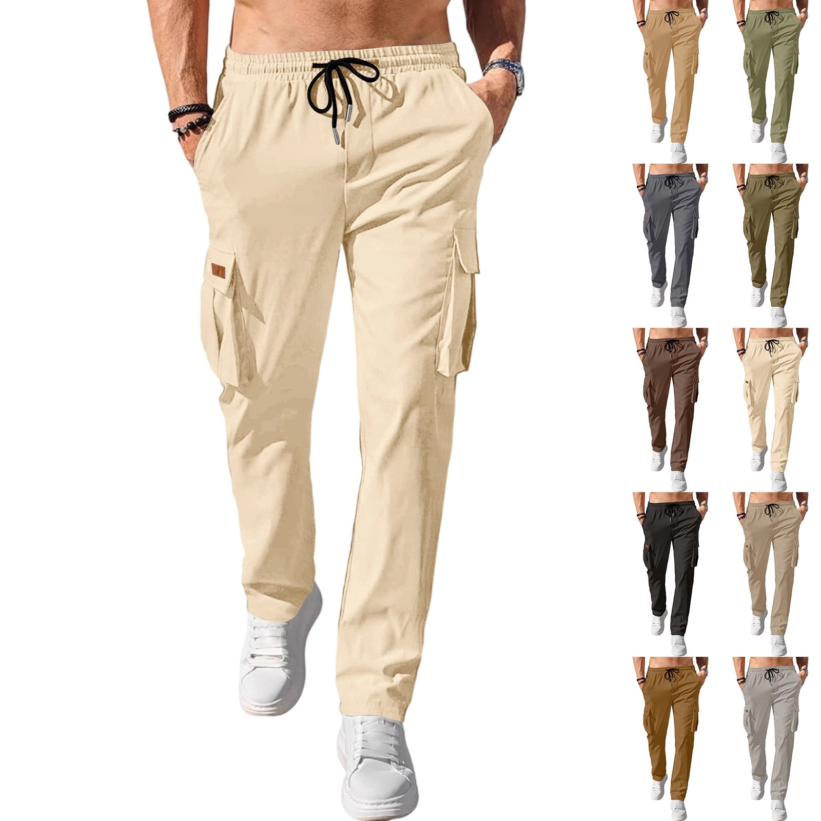 Cargo Pants for Men Slim Fit Drawstring Big and Tall Hiking Pants ...