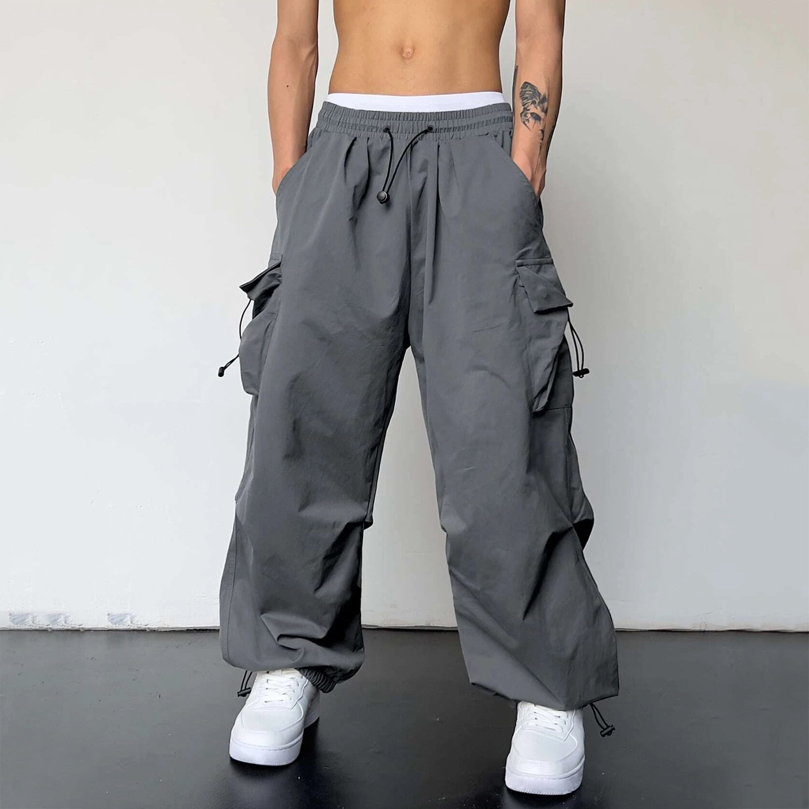 Cargo Pants for Men Work Casual Loose Jogger Pants Rope Solid Color ...