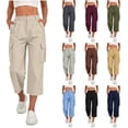 Cargo Pants for Women Ihhxva Elastic Waist Stretch Side Slit Zip Pocket ...