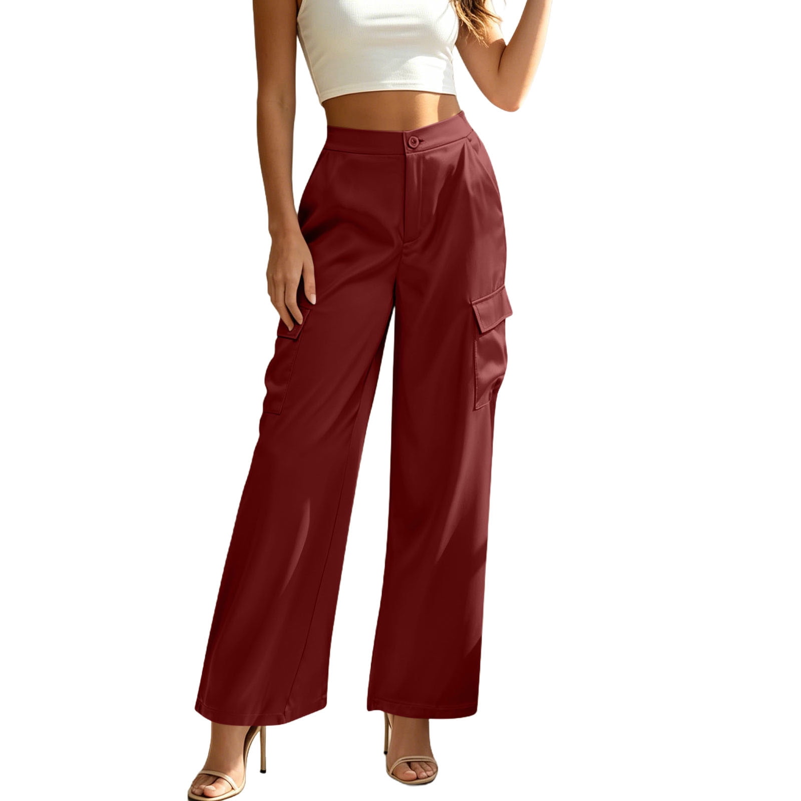 Cargo Pants for Women Satin Elastic Elastic Waist Work Pants with ...