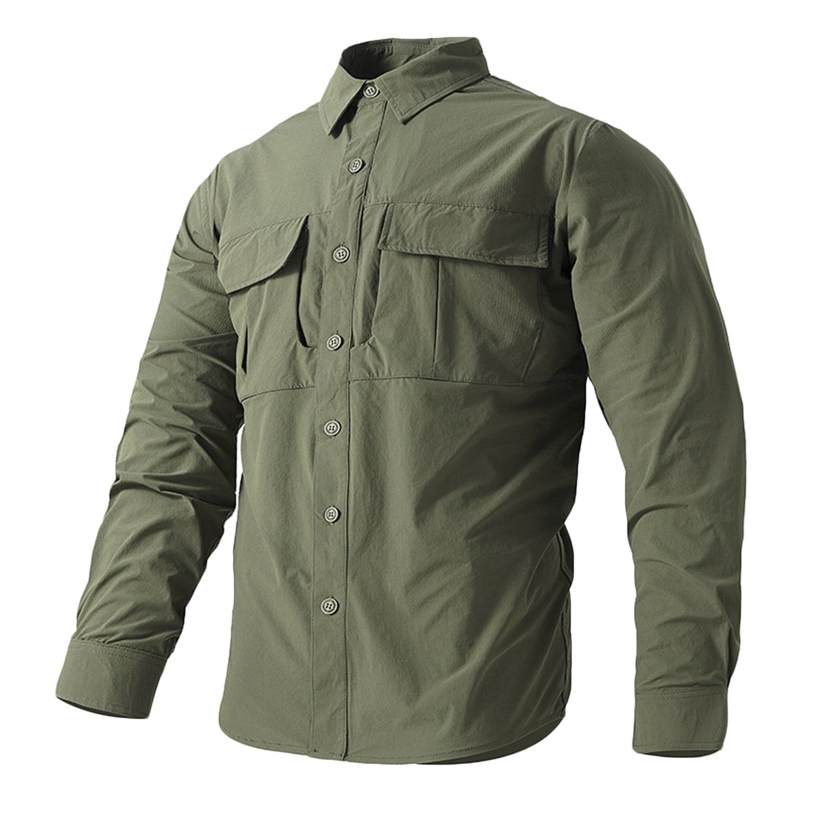 Cargo Shirts for Men with Pockets Button Down Collar Long Sleeve T ...