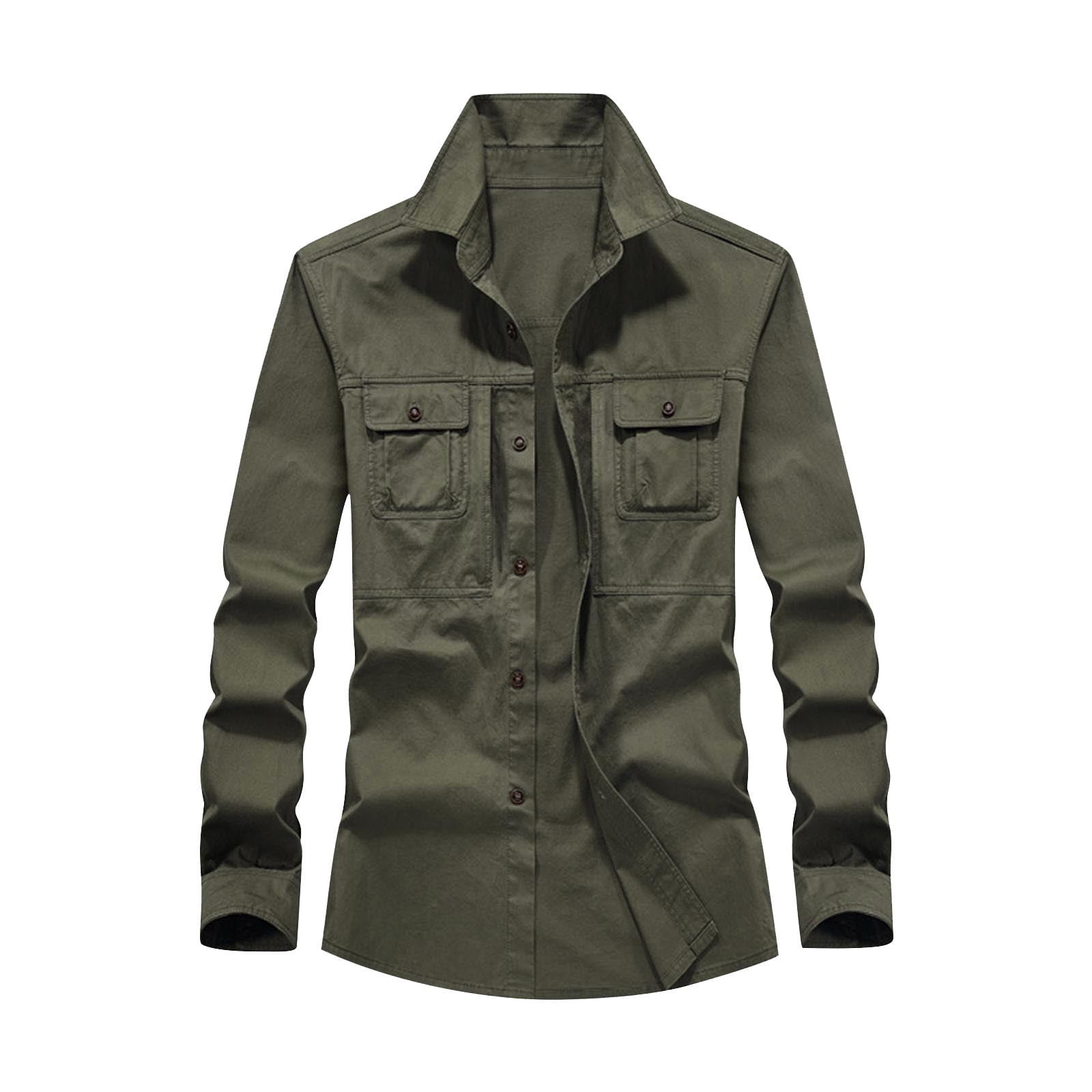 Cargo Shirts for Men with Pockets Cotton Blend Long Sleeve Shackets T ...