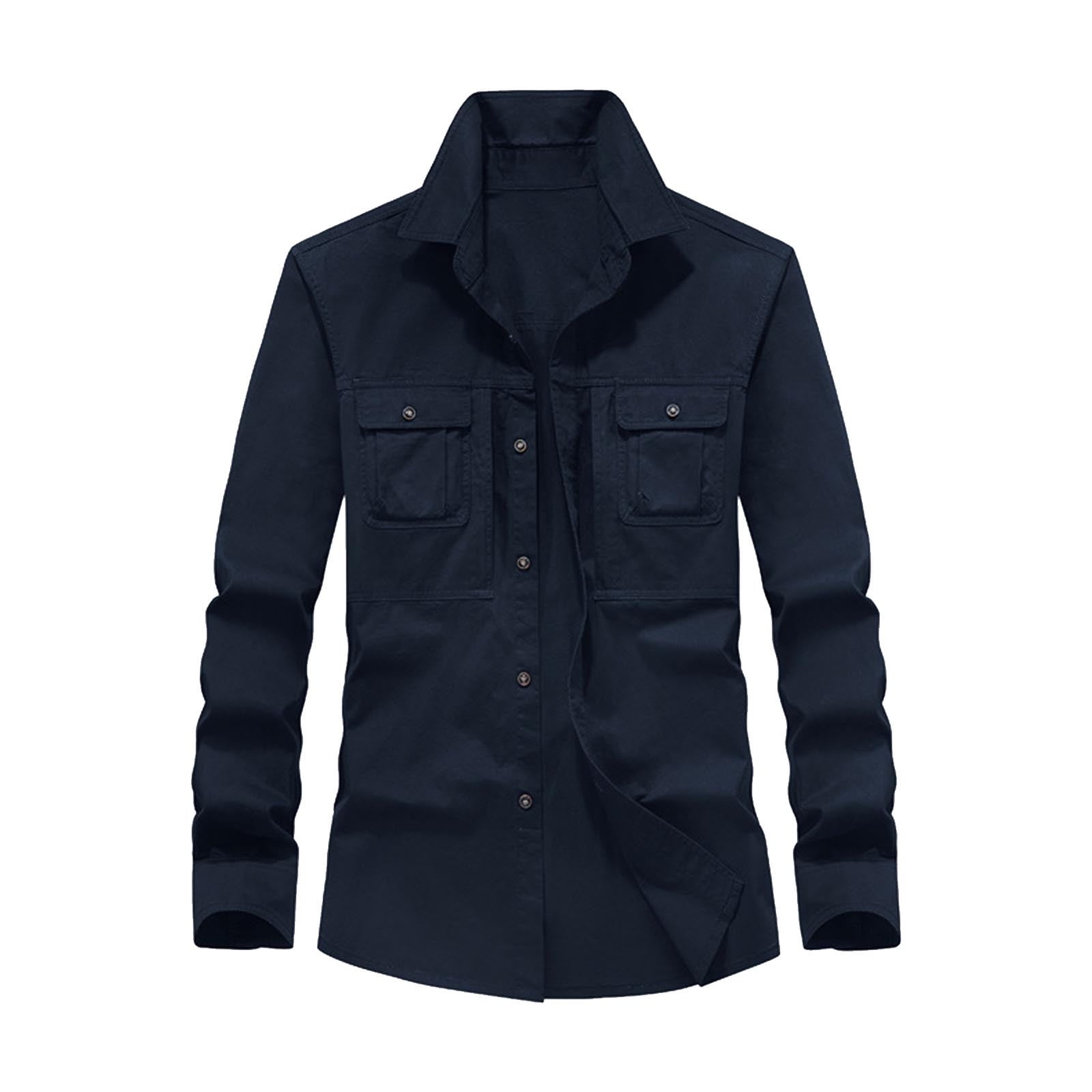 Cargo Shirts for Men with Pockets Cotton Blend Long Sleeve Shackets T ...