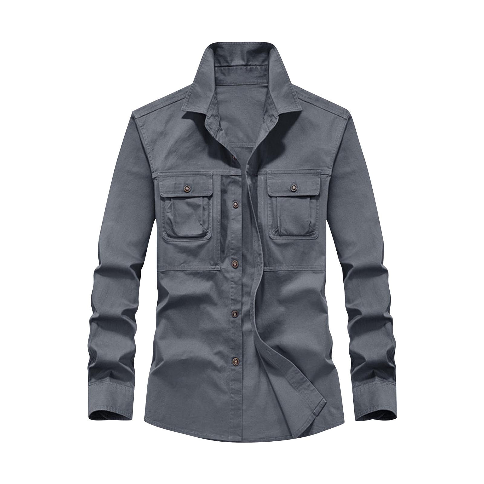 Cargo Shirts for Men with Pockets Cotton Blend Long Sleeve Shackets T ...