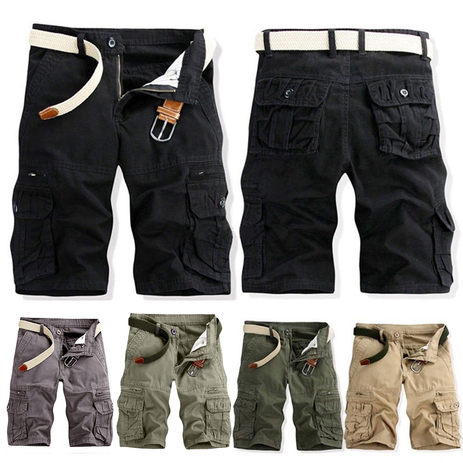 Cargo Short Pants For Men Big and Tall Multi Pockets Solid Color Casual ...
